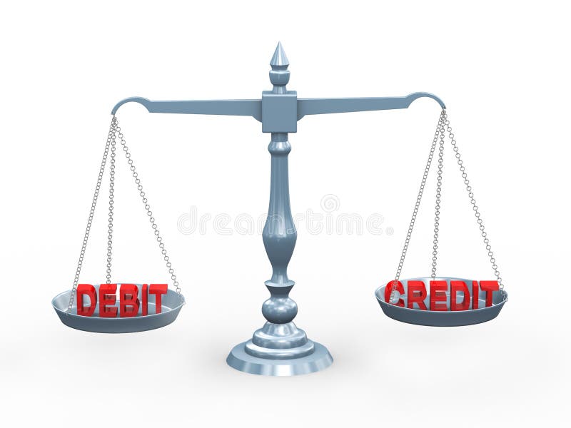 3d Word Debit and Credit on Scale Stock Illustration - Illustration of ...