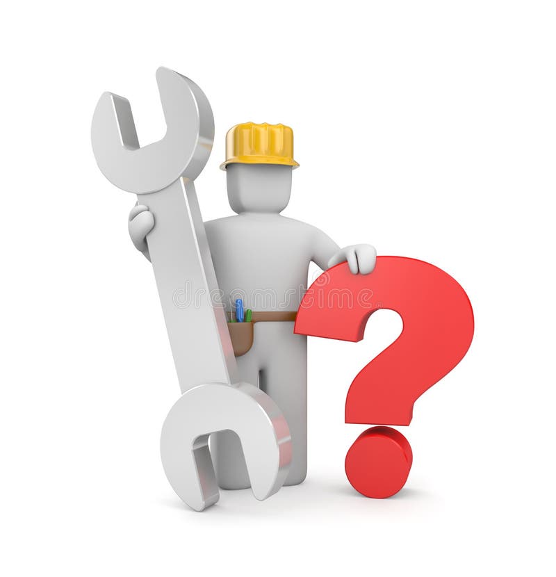 3d Worker with Spanner and Question Stock Illustration - Illustration ...