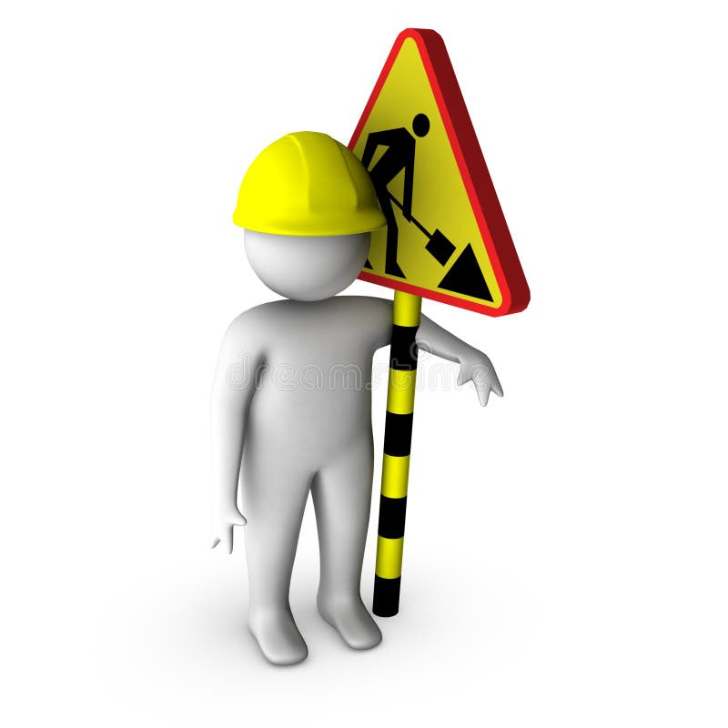 3d Worker with Under Construction Sign Stock Illustration ...