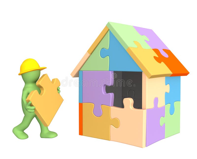 3d Working Puppet Building the House Stock Illustration - Illustration ...