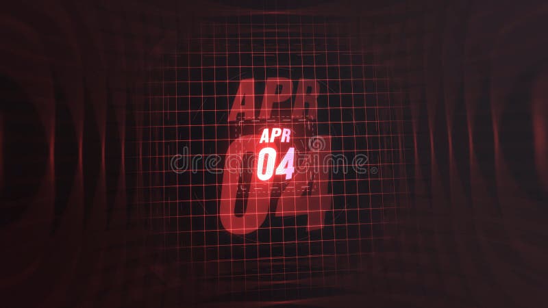 4 April. Calendar with Number and Month in Neon Red with Grid ...