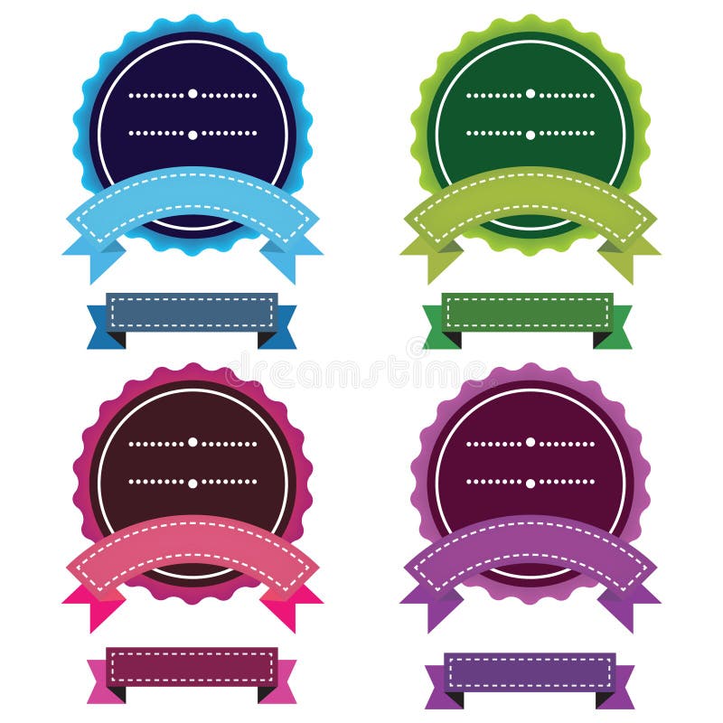 Purple badges with ribbon stock illustration. Illustration of ...