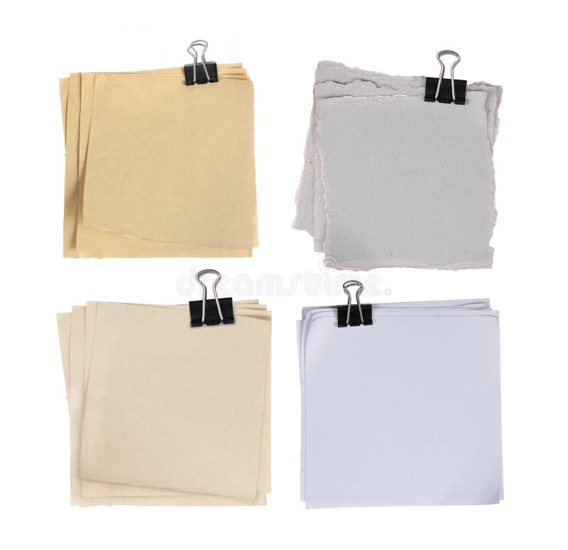 4 Different Type of Paper Attached by Paper Clip Stock Image - Image of ...