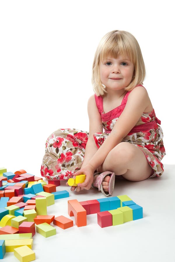 4 Year Old Girl Playing with Blocks Stock Photo - Image of female ...