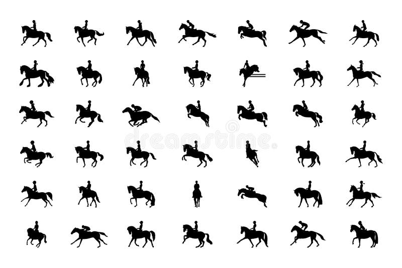42 Vector Silhouettes on the Theme of Horse Riding Stock Vector ...