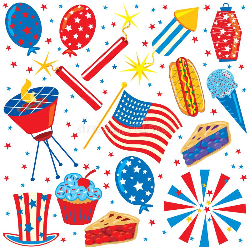 4th of July Clip Art Party Elements Stock Illustration - Illustration ...