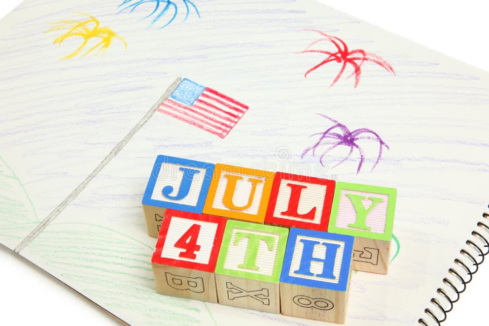 4th of July Drawing and Blocks Stock Image - Image of holiday, white ...