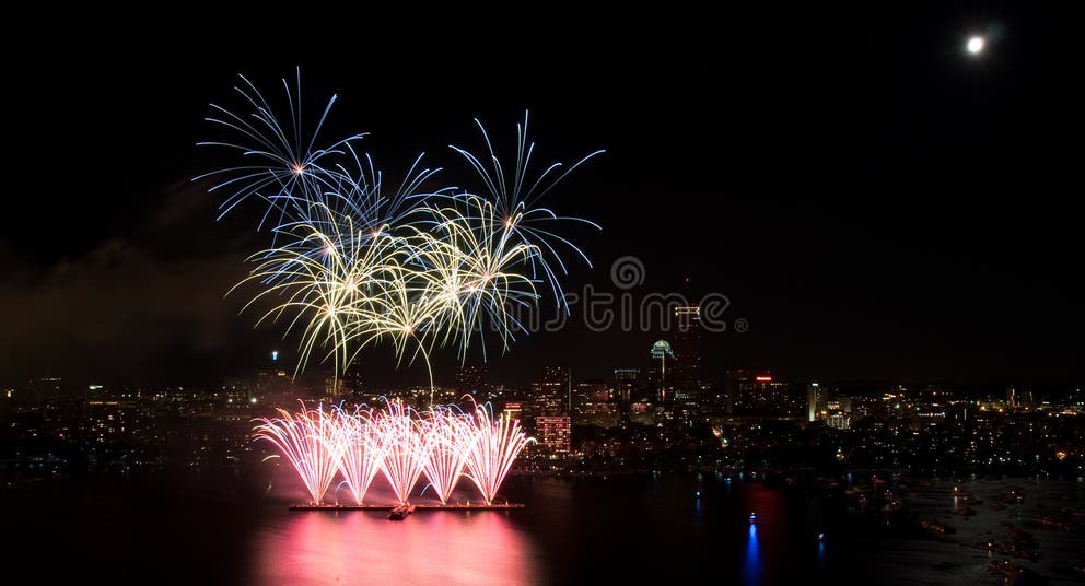 4th of July Fireworks in Boston Stock Photo - Image of city, cityscape ...