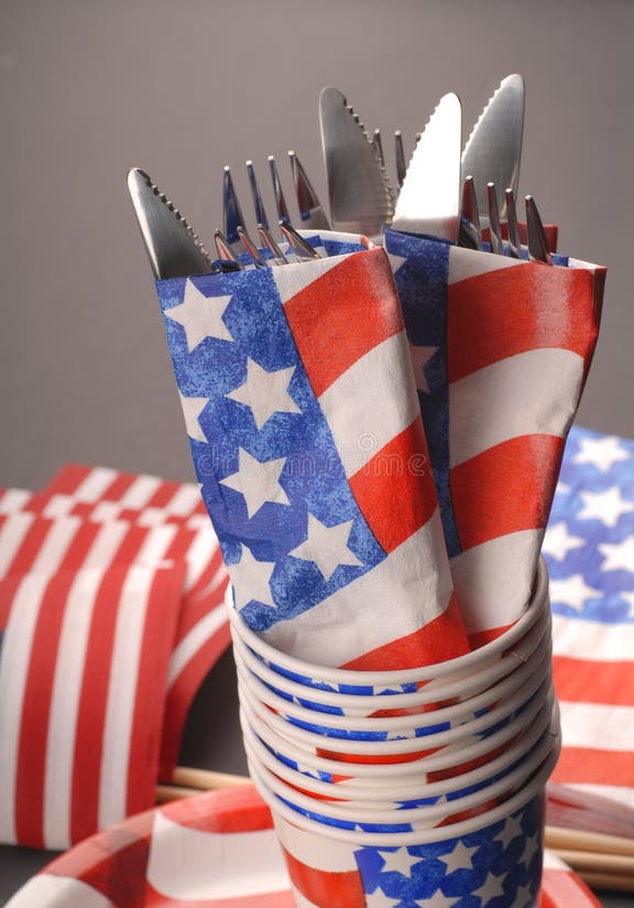 4th of July Silverware Setting Stock Photo - Image of forks, wrapped ...