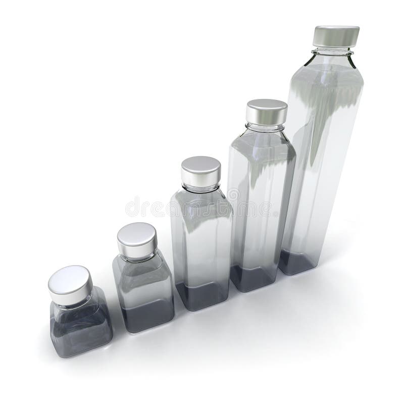 5 Bottles in Different Sizes Stock Illustration - Illustration of scale ...