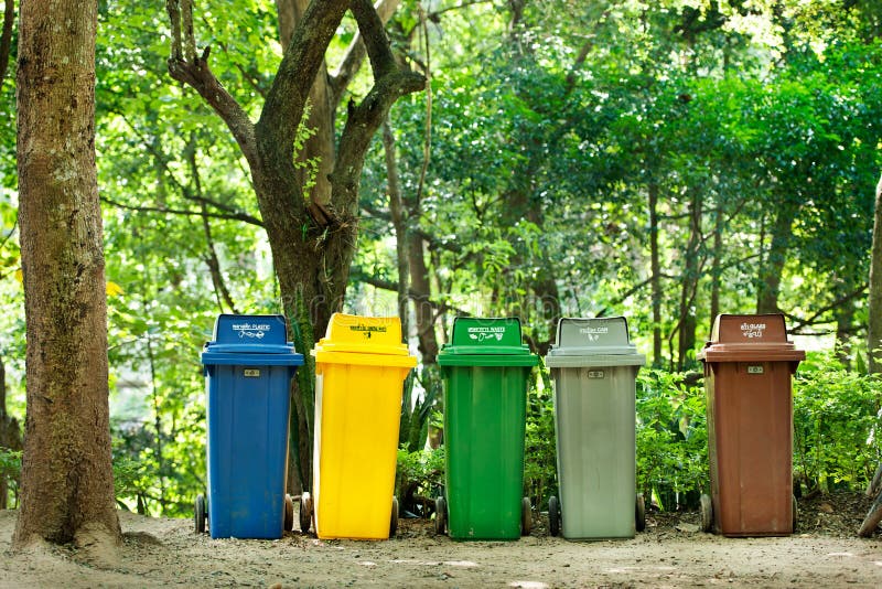 Five recycle bins stock photo. Image of aluminium, orange - 529800