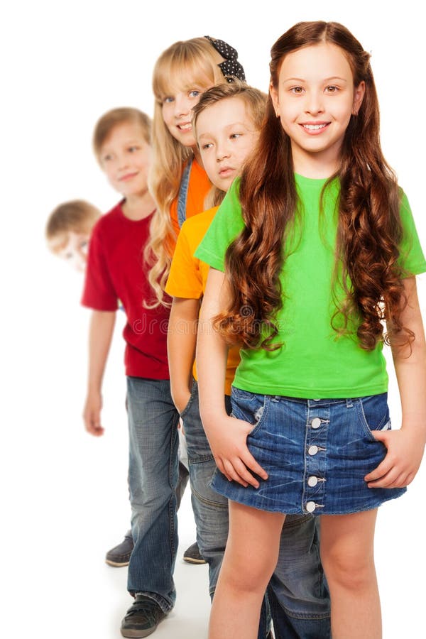 5 Friends Standing Together in a Line Stock Photo - Image of children ...
