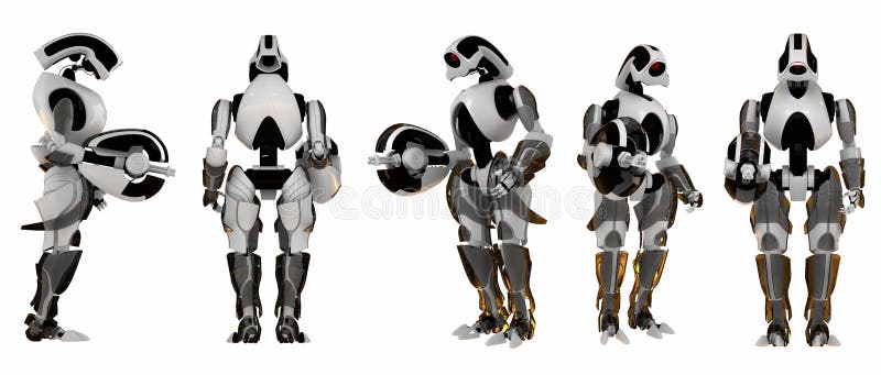 5 Poses of Futuristic Guards Stock Illustration - Illustration of ...