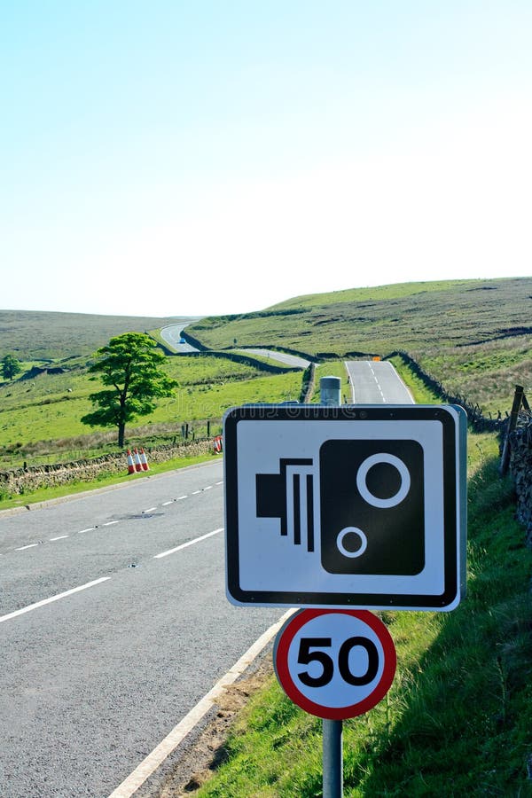 50mph Speed Camera Sign with Fast Moorland Road in Stock Photo - Image ...