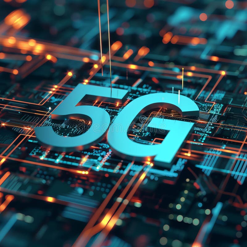 5G Logo on a Computer Chip Built into the Board of Computer. High-speed ...