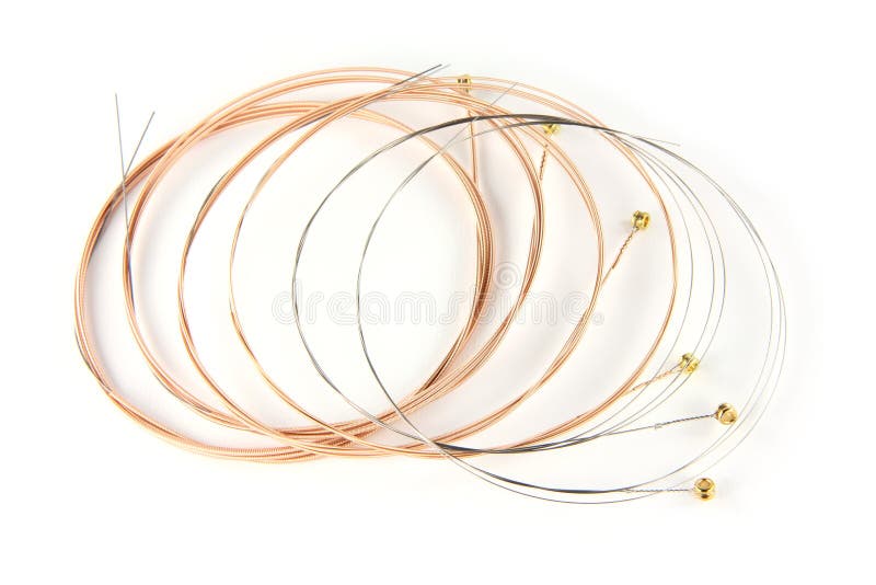 6 Acoustic Guitar Strings on White Background Stock Image - Image of ...