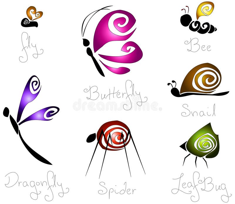 7 Different Concept Stylized Insects Stock Vector - Illustration of ...