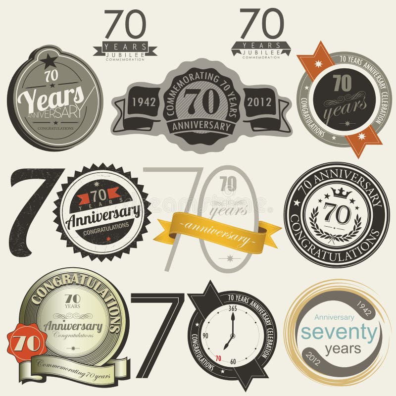 Anniversary Gold and Blue Labels Collection, 70 Years Stock ...
