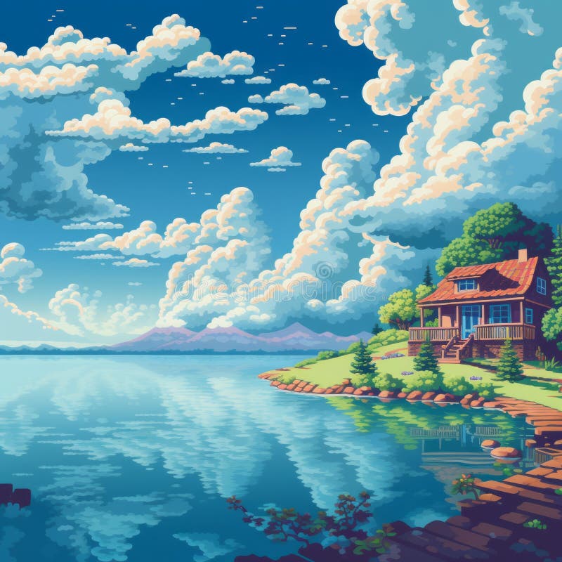 8-bit Pixel Art Painting of an Old House on the Shore 库存例证 - 插画 包括有 构成 ...