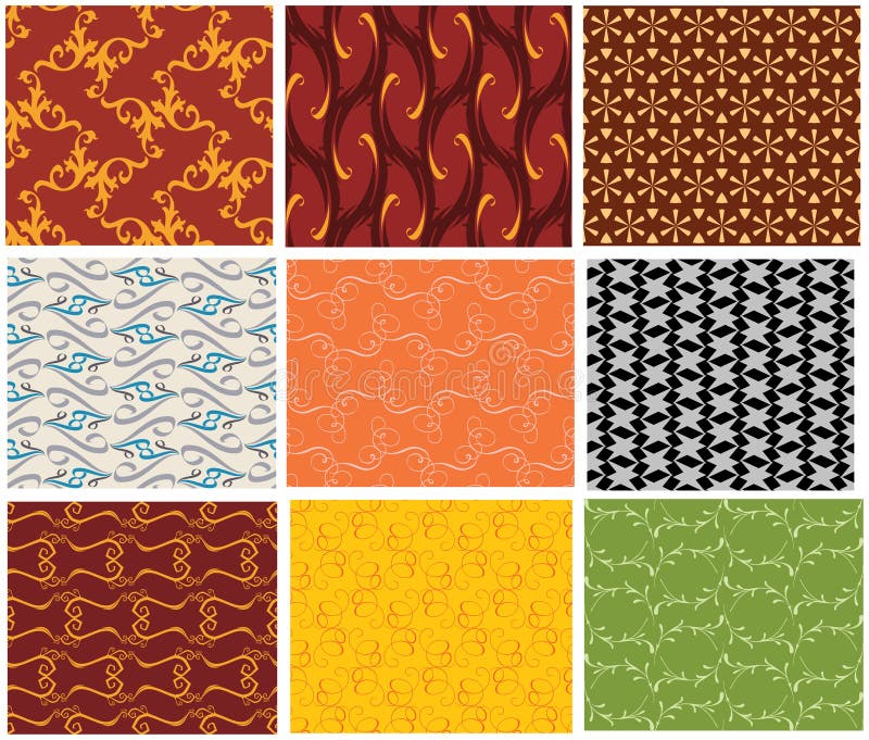 9 Different Seamless Pattern Stock Vector - Illustration of green ...