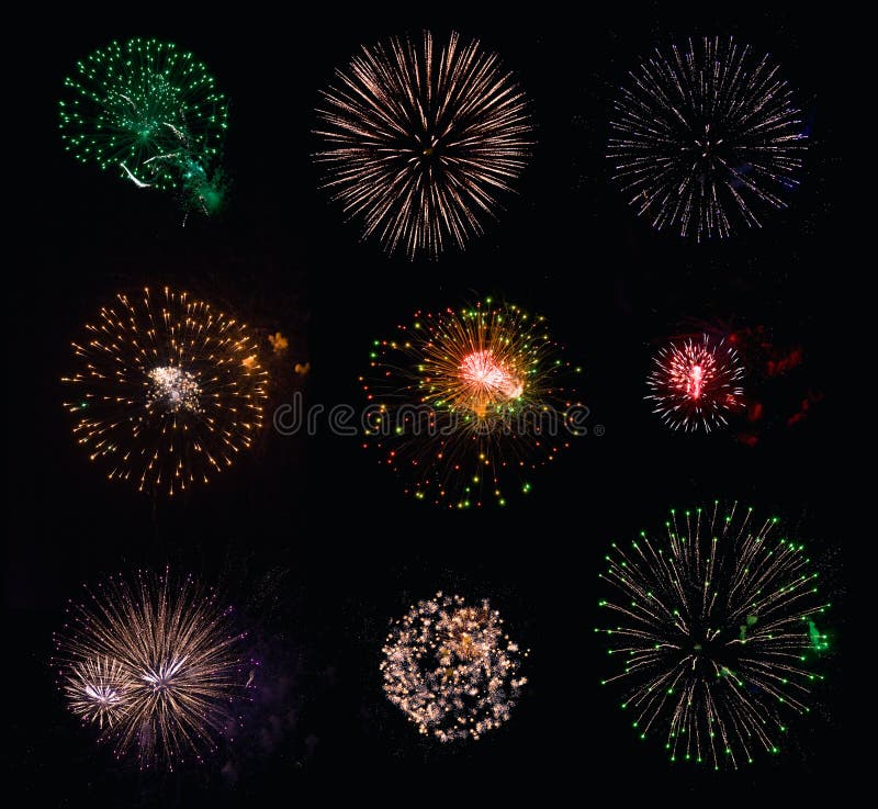 9 Isolated Fireworks Collection Stock Photo - Image of bursting ...