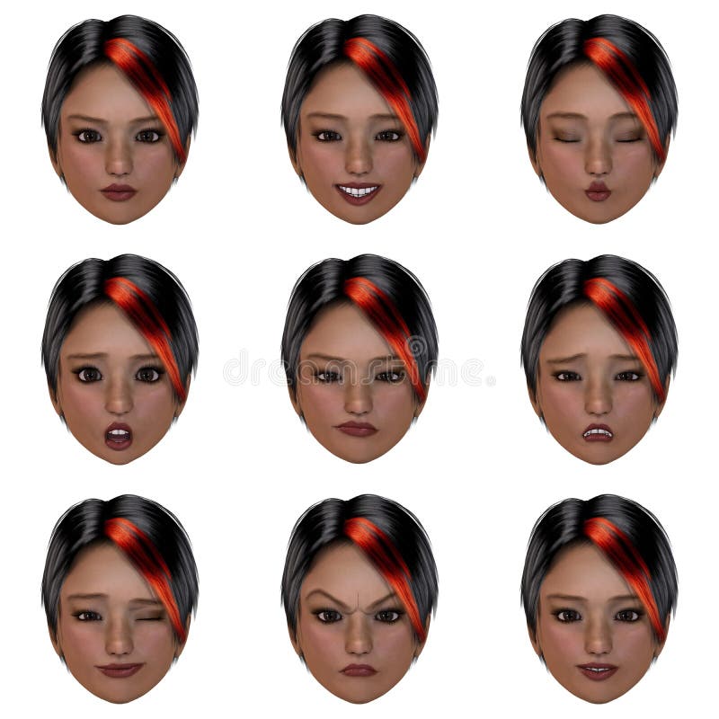 9 (nine) Emotions with One Face Stock Illustration - Illustration of ...