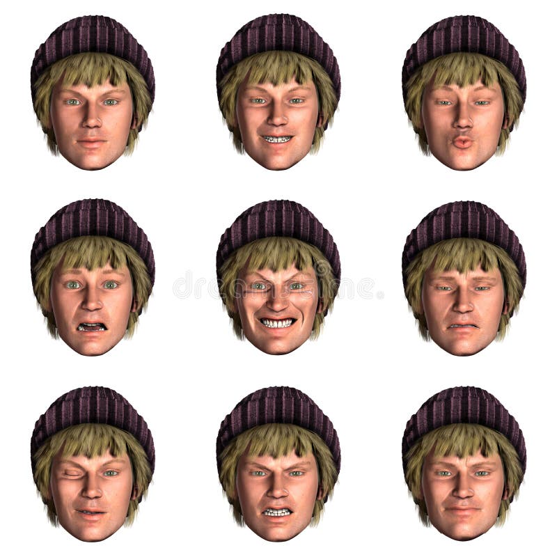 9 (nine) Emotions with One Face Stock Illustration - Illustration of ...