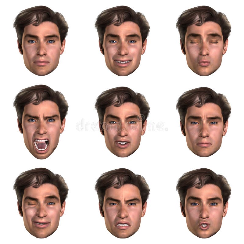 9 (nine) Emotions with One Face Stock Illustration - Illustration of ...