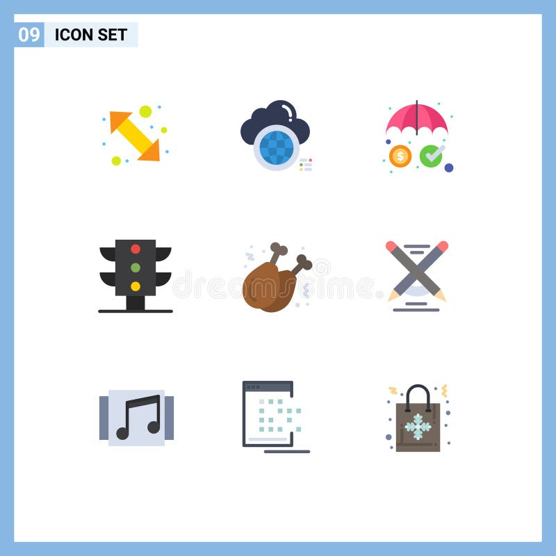 9 Thematic Vector Flat Colors and Editable Symbols of Chicken Leg, Maps ...