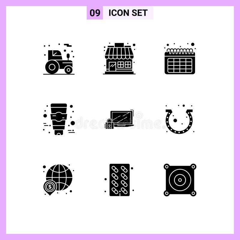 9 User Interface Solid Glyph Pack of Modern Signs and Symbols of Lock ...