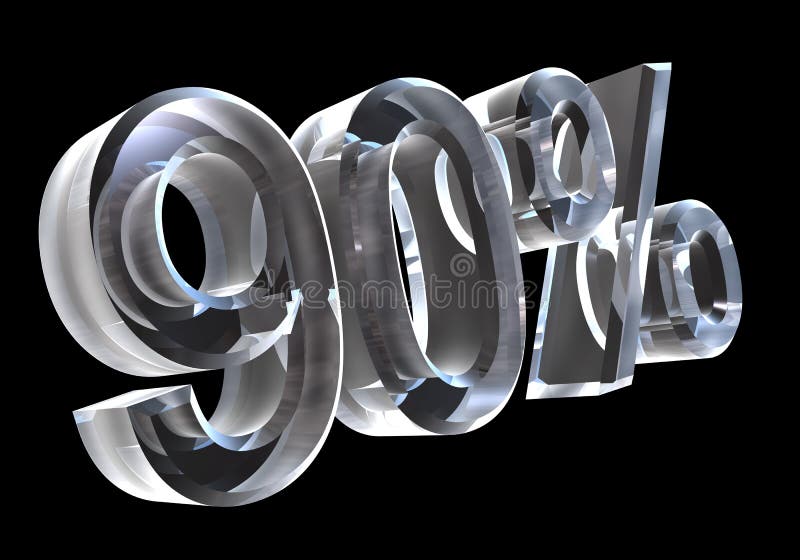 90 percent in glass (3D) stock illustration. Illustration of reduction ...