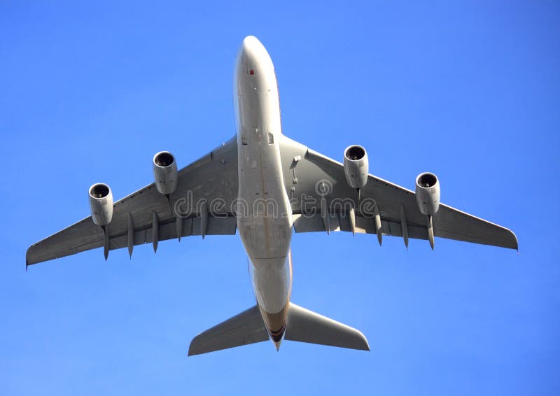 A380 flying low stock image. Image of global, commercial - 9386901