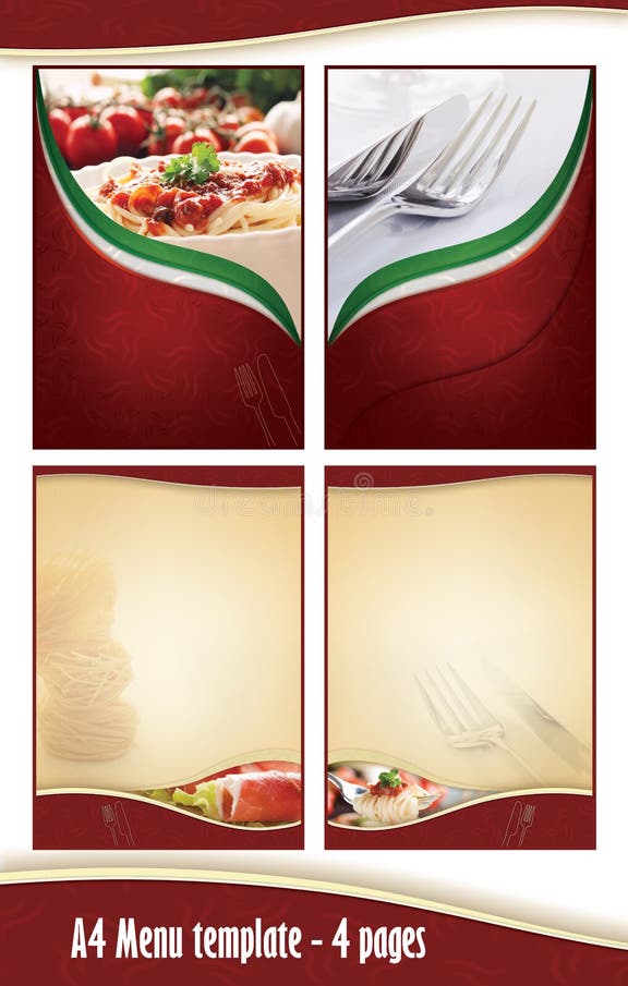 A4 4 Pages Menu Template - Italian Restaurant Stock Illustration ...
