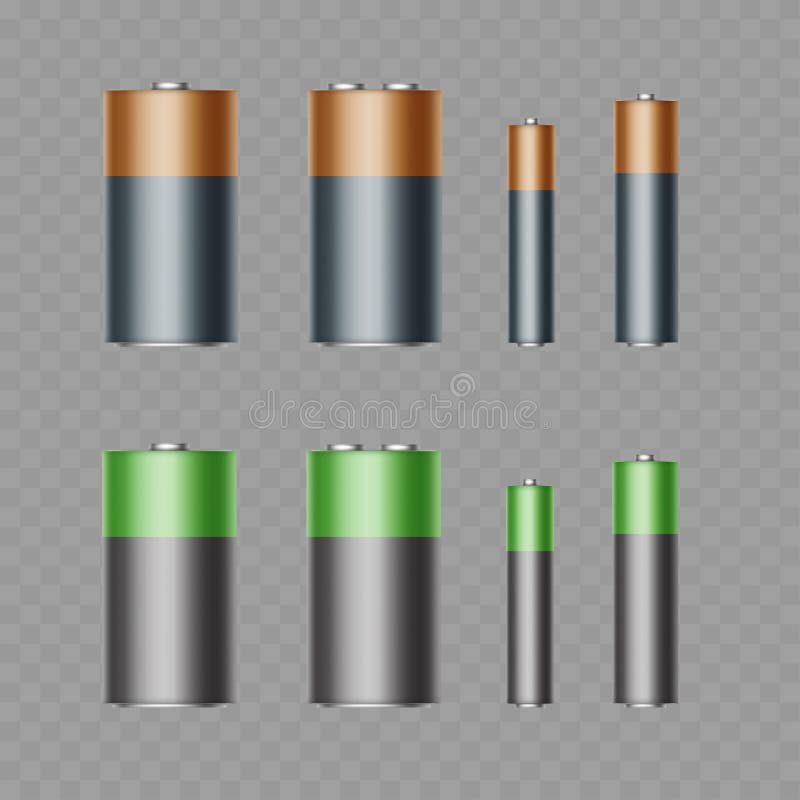 AA and AAA Batteries Green Copper Power Cell Vector Stock Illustration ...