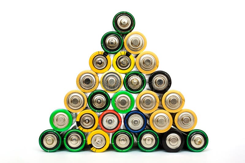 AA Batteries in a Pyramide Isolated Stock Image - Image of commercial ...