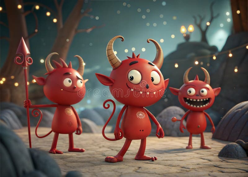 AA Group of Mischievous and Playful Little Red Devils Characters in ...