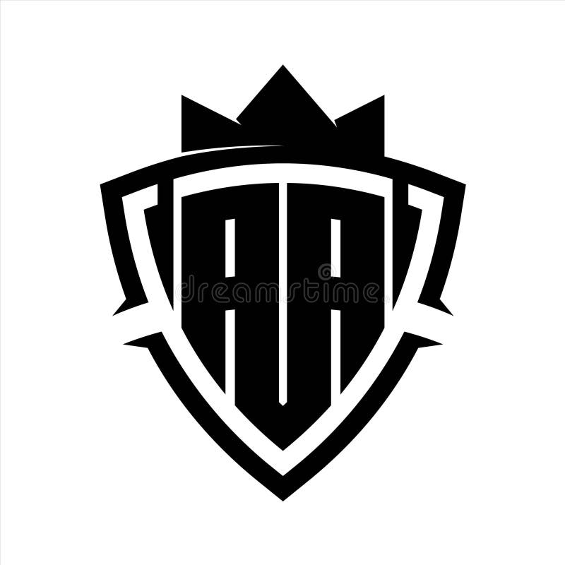 AA Letter Bold Monogram Triangle Curve Shield Shape with Crown Black ...