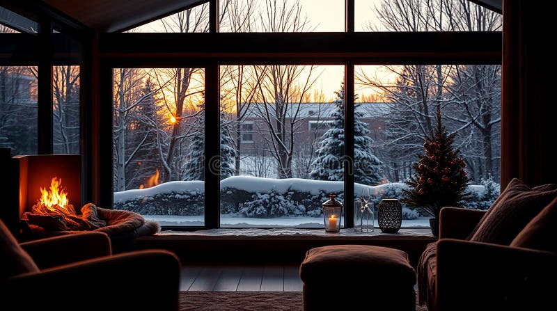 A Photograph Depicting a Cozy Modern Fireplace Stock Image - Image of ...