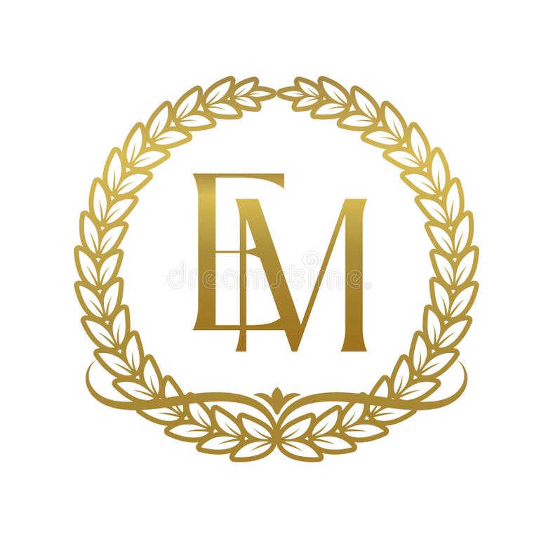 EM Letter Logo with Gold Laurel Wreath. Stock Vector - Illustration of ...