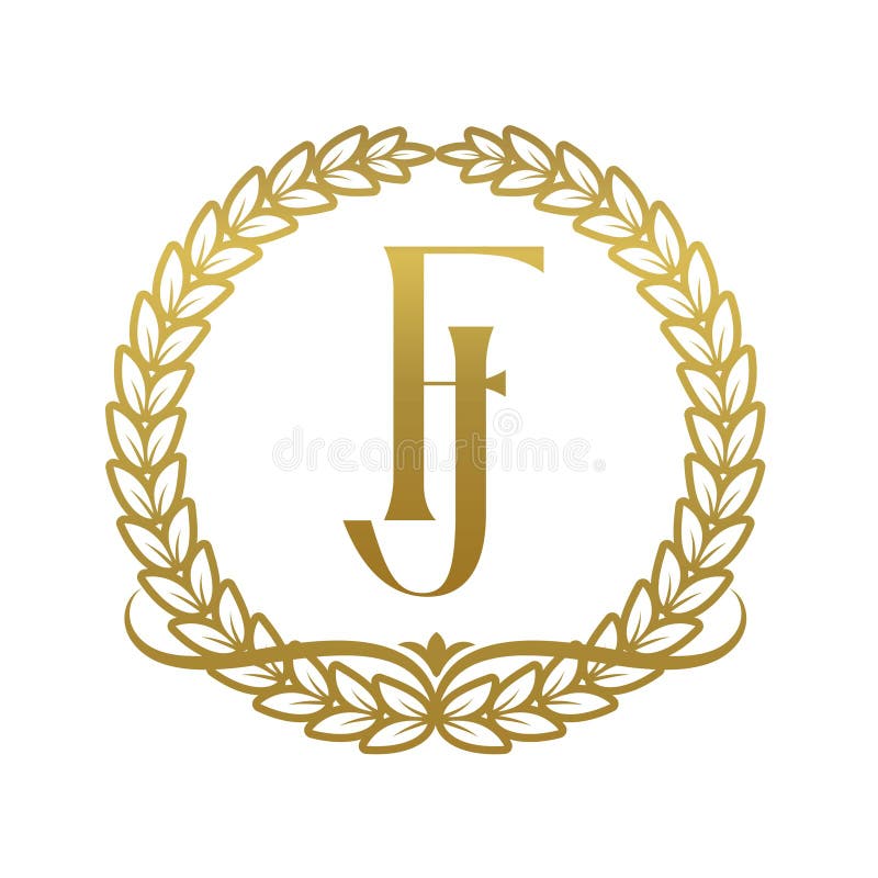 FJ Letter Logo with Gold Laurel Wreath. Stock Vector - Illustration of ...