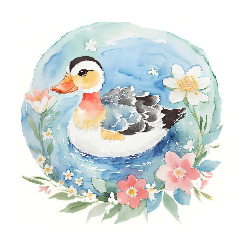 Happy Duck Watercolour Stock Illustrations – 38 Happy Duck Watercolour ...