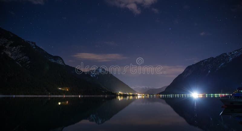 Starry Night at Aachensee with the Alps in the Back Stock Image - Image ...