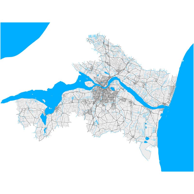Aalborg, Denmark Black and White High Resolution Vector Map Stock ...