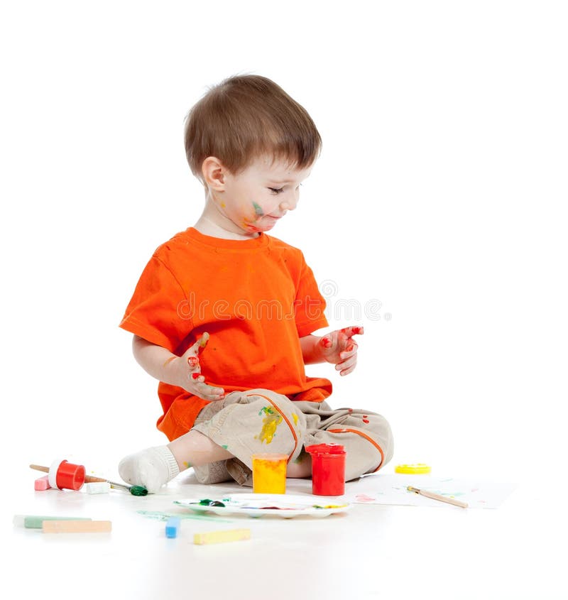 Grappig Vuil Kind Met Verven Stock Foto - Image of kleur, vreugde: 23362868