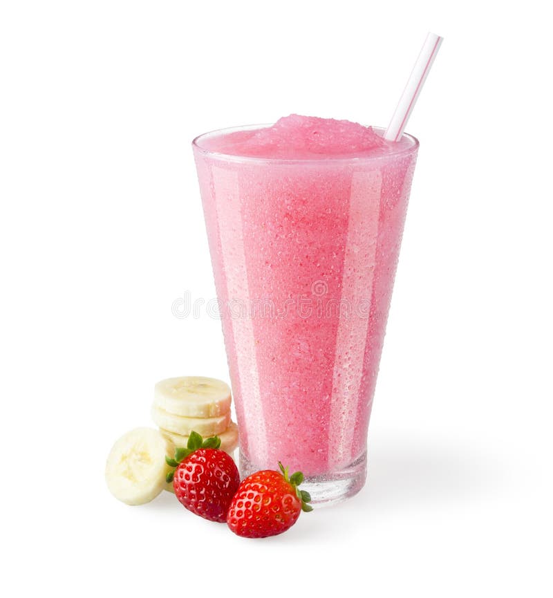 Aardbeibanaan Smoothie Op Witte Achtergrond Stock Foto - Image of schok ...