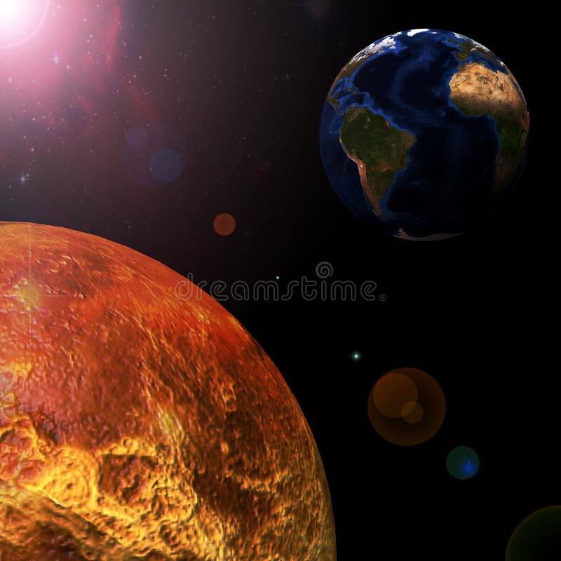 Aarde En De Planeten Rond De Zon Op Het Centrum. Stock Illustratie ...