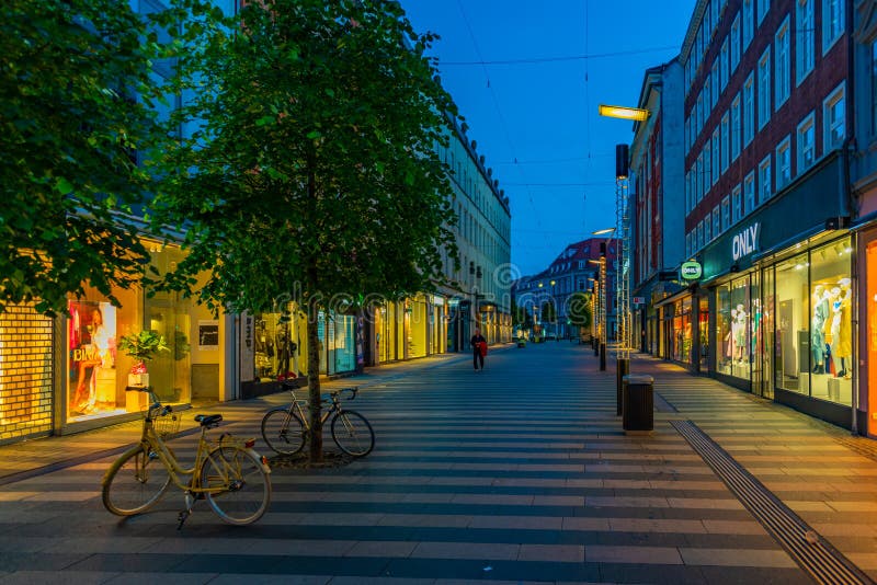 Aarhus, Denmark, June 15, 2022: Night View of a Street in Centra ...