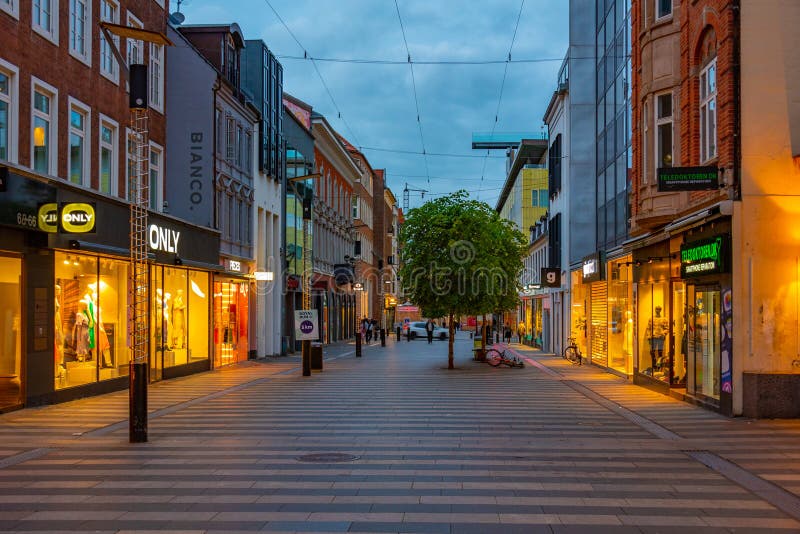 Aarhus, Denmark, June 14, 2022: Night View of a Street in Centra ...