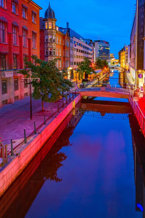 Aarhus, Denmark, June 14, 2022: Nightlife Alongside Central Chan ...