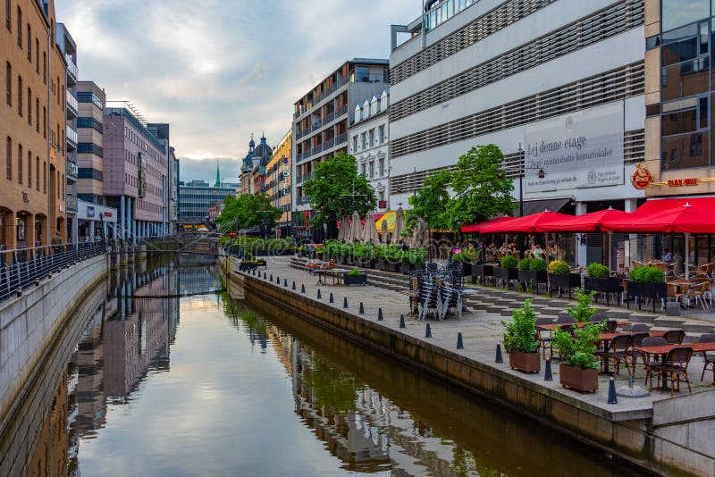 Aarhus, Denmark, June 14, 2022: Nightlife Alongside Central Chan ...